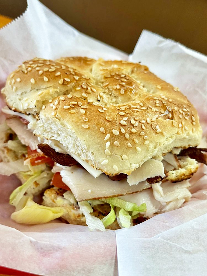 The turkey sandwich: architectural marvel of stacked goodness on a sesame bun that puts those sad desk lunches to absolute shame.