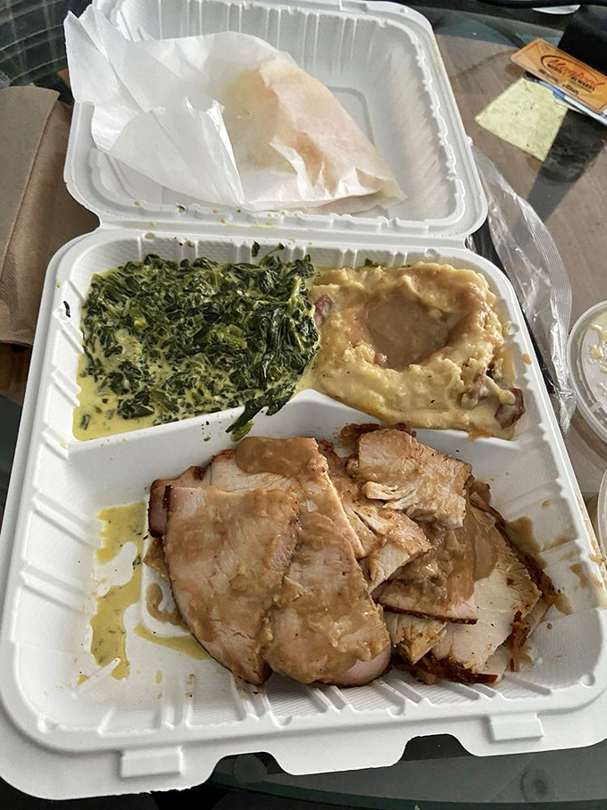 Turkey breast that defies the "dry poultry" stereotype, accompanied by creamy sides that make you question your vegetable aversions.