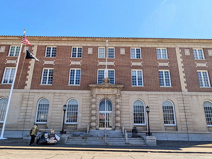 The Post Office building looks like it could double as a courthouse from a classic Western movie.
