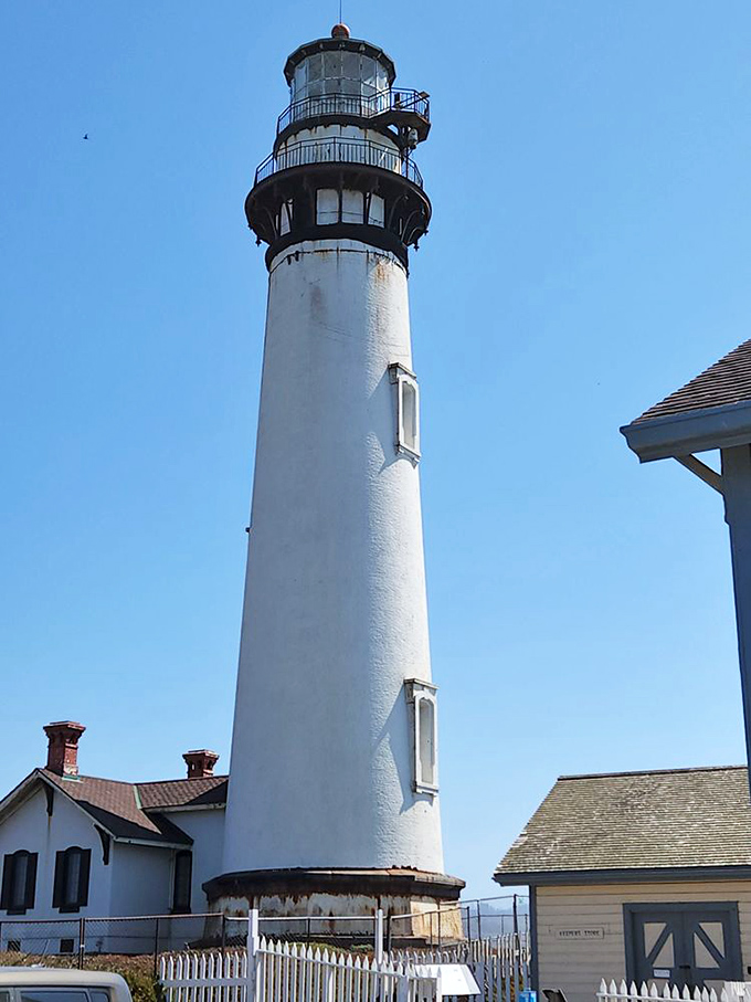 The lighthouse up close &ndash; where lighthouse keepers once climbed 115 feet of spiral stairs carrying oil and supplies.