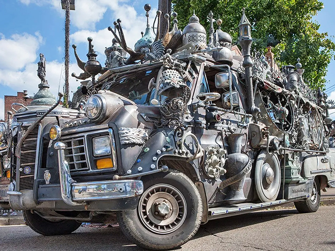 This silver beast looks like it just rolled off the set of Mad Max: Artistic Road. Imagine pulling up to Costco in this conversation starter!