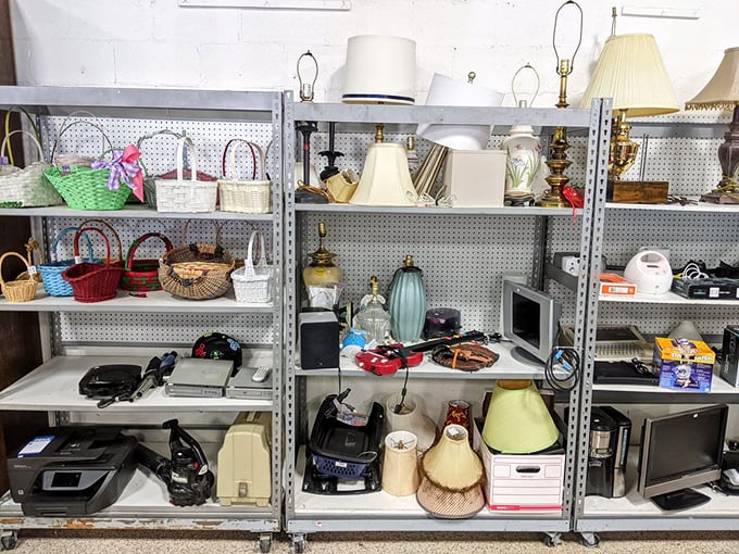The electronics graveyard: where yesterday's cutting-edge technology finds retirement homes alongside lampshades waiting for their perfect match. 