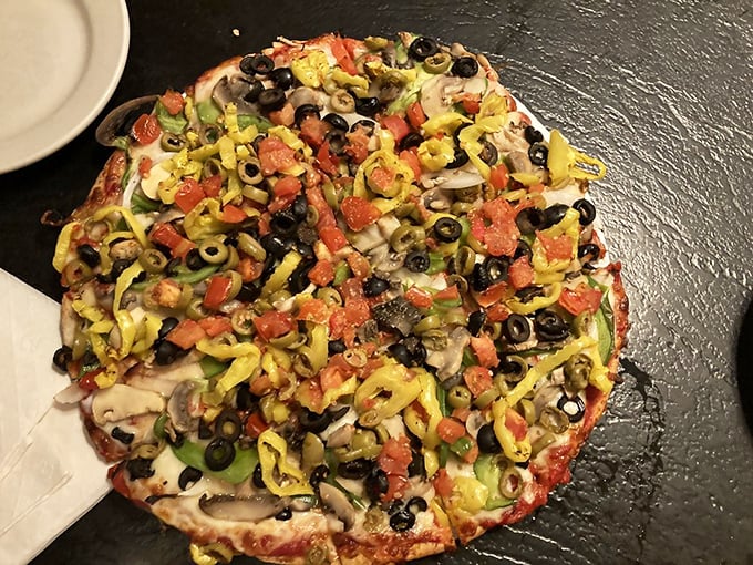 A veggie pizza so loaded it counts as a farmer's market visit. Who knew eating your vegetables could feel this rebellious?