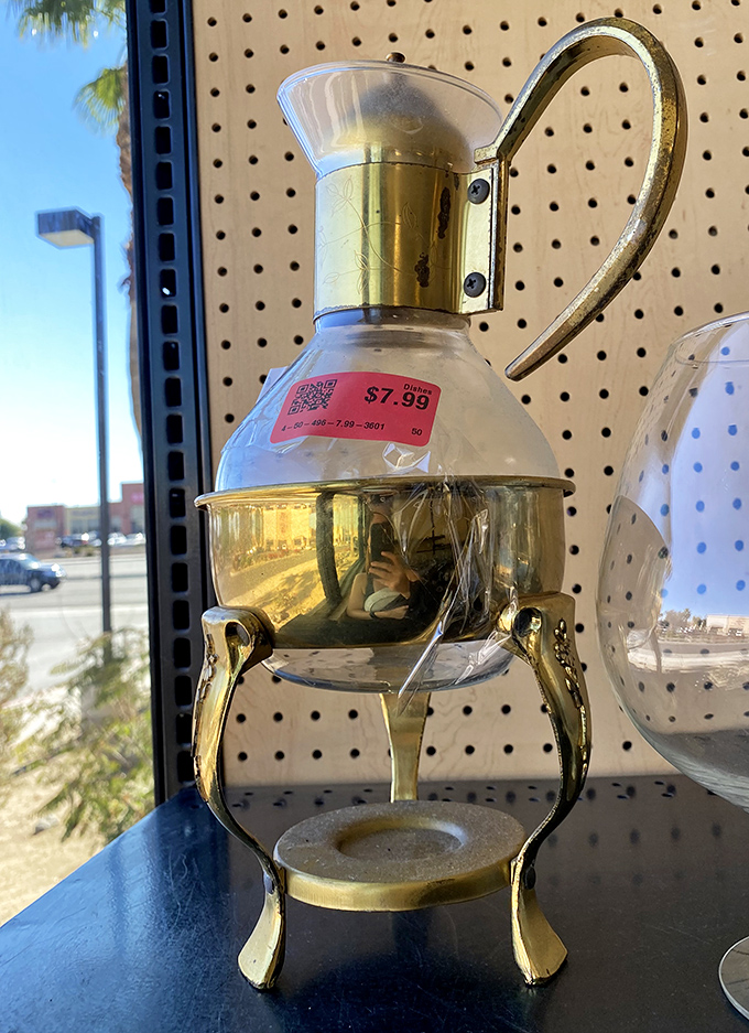 This brass coffee carafe isn't just a vessel—it's a conversation piece that transforms morning coffee into a ritual worthy of a 1960s dinner party.