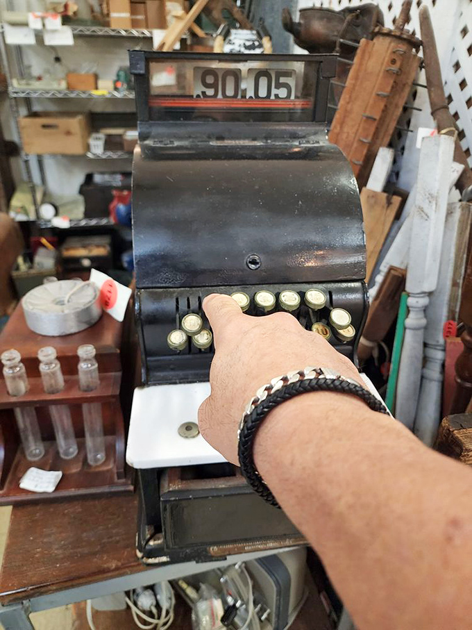 Press those keys and hear the satisfying "ka-ching!" &ndash; this vintage cash register rang up purchases when a dollar bought more than a candy bar.