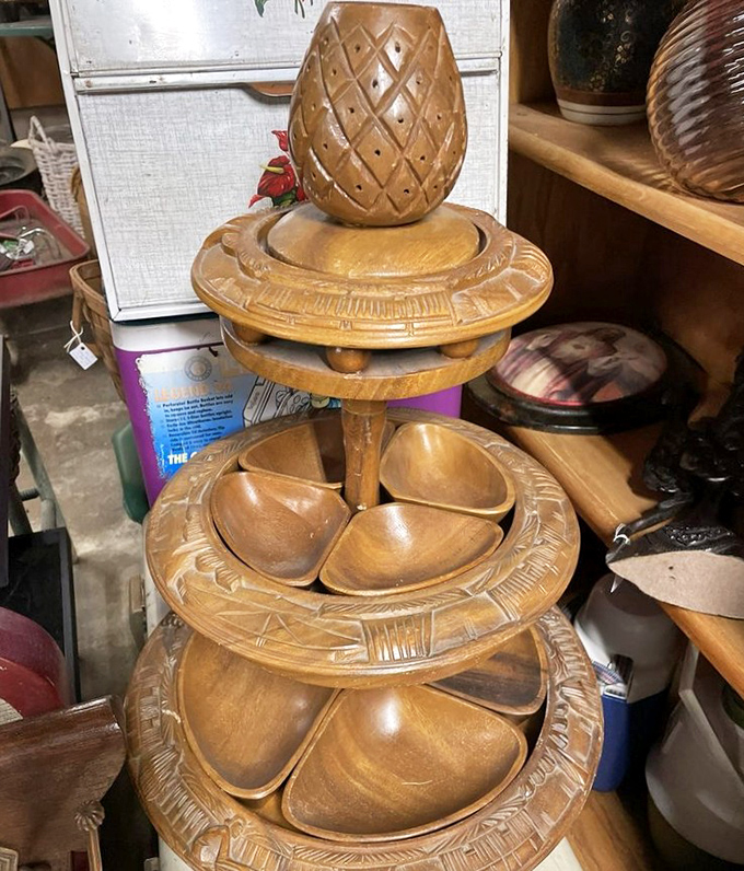 This carved wooden serving tray has hosted more exotic appetizers than most of us have had hot dinners. Tiki-chic never goes out of style.