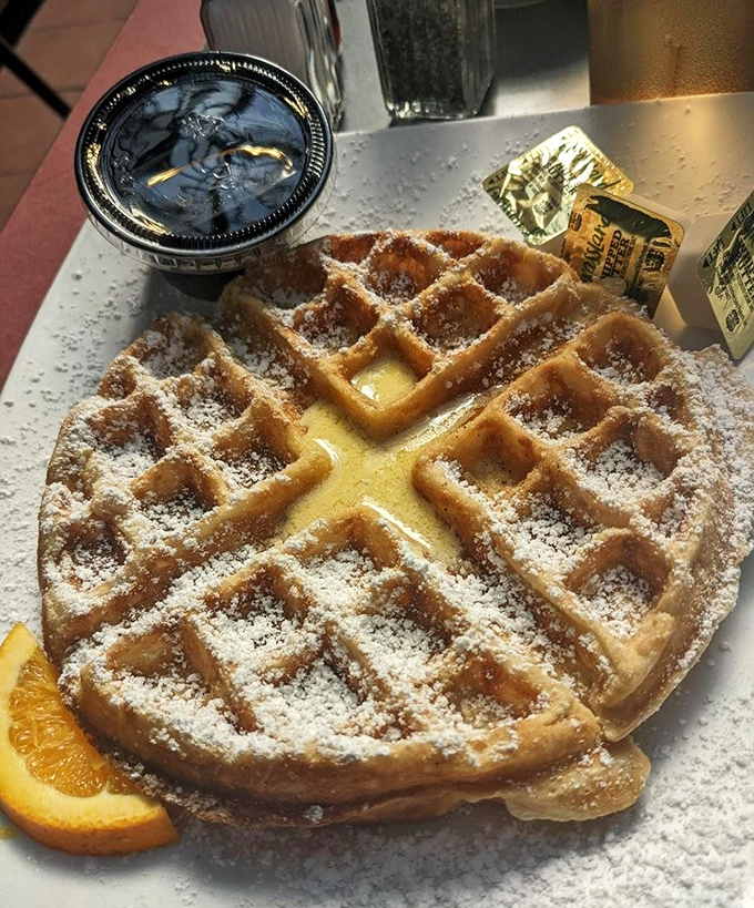 This Belgian waffle doesn't need a passport&mdash;its golden squares creating perfect pools for maple syrup to skinny-dip.