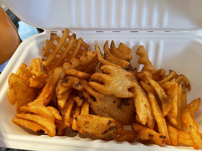 These aren't just waffle fries &ndash; they're crispy, seasoned potato architecture. The perfect supporting actor to the chicken's starring role.