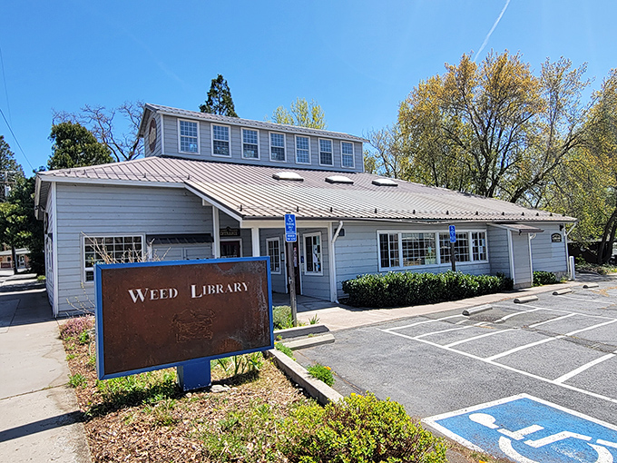 The Weed Library &ndash; where locals check out books and visitors check out the irony of a building dedicated to reading in a town with this name.