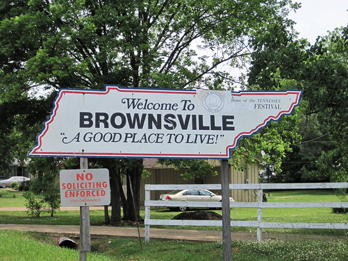A Good Place To Live proclaims Brownsville's welcome sign, a humble greeting that speaks volumes about small-town values.