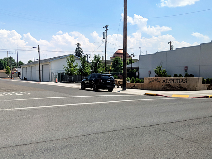 The "Welcome to Alturas" sign greets visitors with understated charm, no neon required when you're surrounded by this much natural beauty.