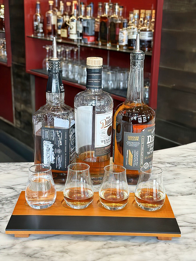 A whiskey flight that doesn't take you to Scotland, but certainly helps you forget you're not there.