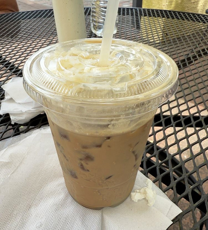 This white mocha iced latte isn't just a drink, it's a time machine back to when lattes were actually made with real coffee.