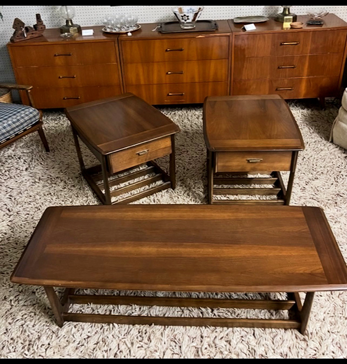Warm wood tones and impeccable craftsmanship &ndash; they simply don't make coffee tables like this anymore, unless you're willing to mortgage your house.