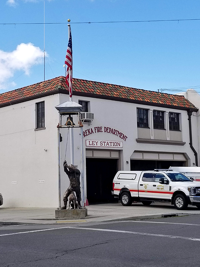 The Yreka Fire Department stands ready with small-town dedication and a statue commemorating the heroes who keep this affordable paradise safe.