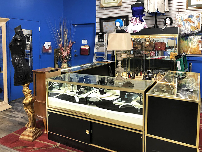 Where jewelry goes for its second act. These display cases hold everything from costume pieces to the occasional "How did this end up here?" find.