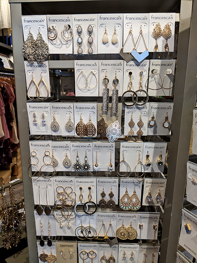 Francesca's accessories display&mdash;where earrings multiply like rabbits and your $45 can transform into a jewelry collection worthy of admiration.