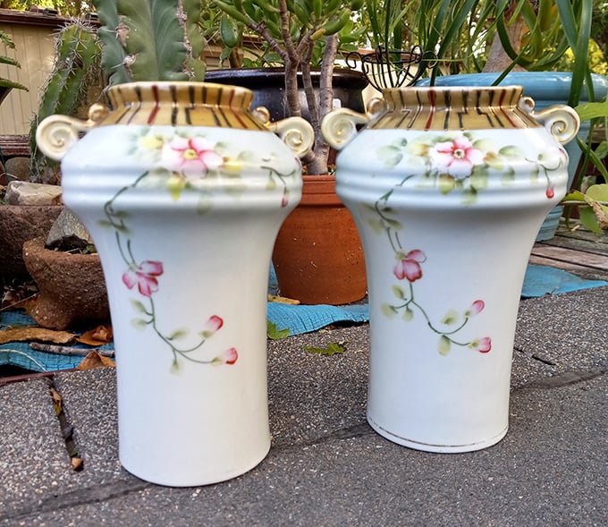 Hand-painted vases that prove someone's trash really can become your decorative treasure with surprising elegance and charm.