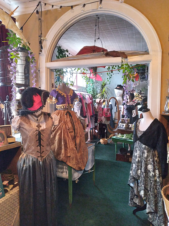 Victorian meets steampunk in this costume corner where modern Halloween seekers find authentic period pieces with genuine historical flair.