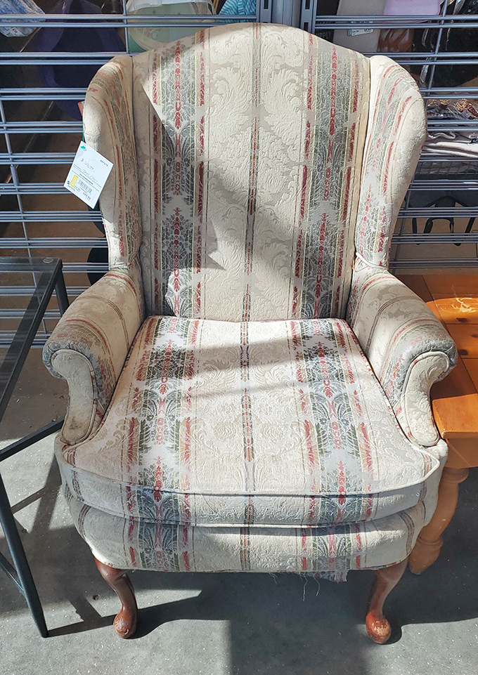 That wingback chair isn't just furniture&mdash;it's a time machine to Grandma's living room, complete with vintage upholstery charm.