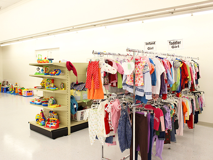 The children's section: where smart parents outfit growing kids without growing debt. Today's bargains become tomorrow's hand-me-downs.