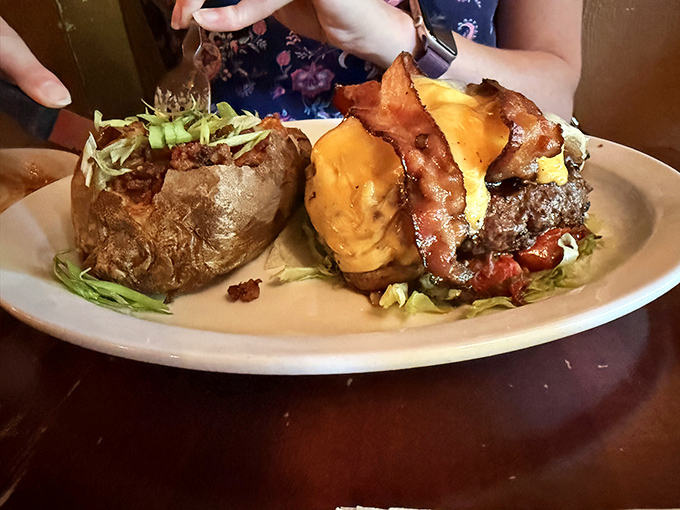 When a burger meets a baked potato on the same plate, it's not just a meal&mdash;it's proof that sometimes the best things in life come in pairs.