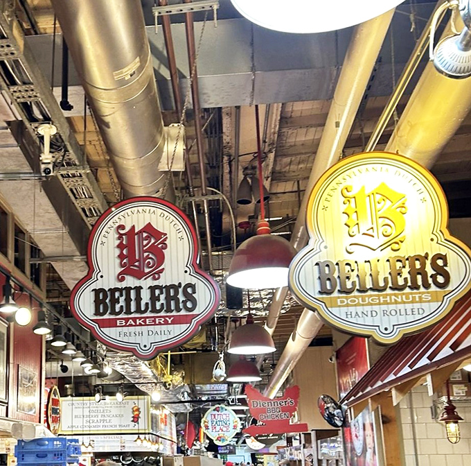 The red walls and vintage signage aren't just decor; they're time machines transporting you to an era when calories weren't counted, just enjoyed.