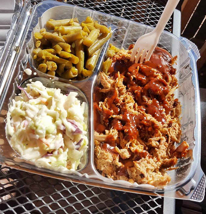 A three-compartment container has never held such treasure &ndash; pulled pork with sauce that's not just an accessory but an essential part of the ensemble.