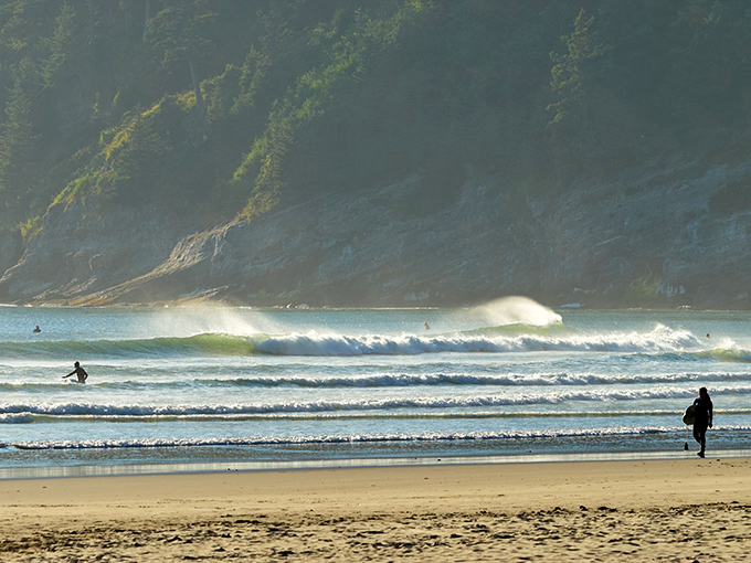 These Pacific swells roll in with perfect timing, creating nature's most reliable entertainment system for beachgoers.
