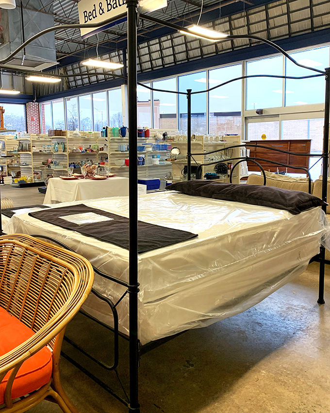 The bed and bath section offers complete bedroom setups, making furniture shopping less intimidating and more like browsing a friend's guest room.