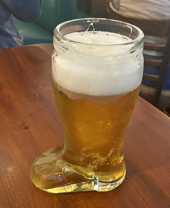 The boot-shaped beer glass isn't just a vessel; it's a cultural experience. This golden elixir demands to be enjoyed with a hearty "Prost!"