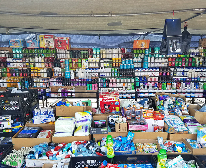 Personal care products as far as the eye can see. From shampoo to diapers, this vendor has everything to keep you looking and feeling fresh.