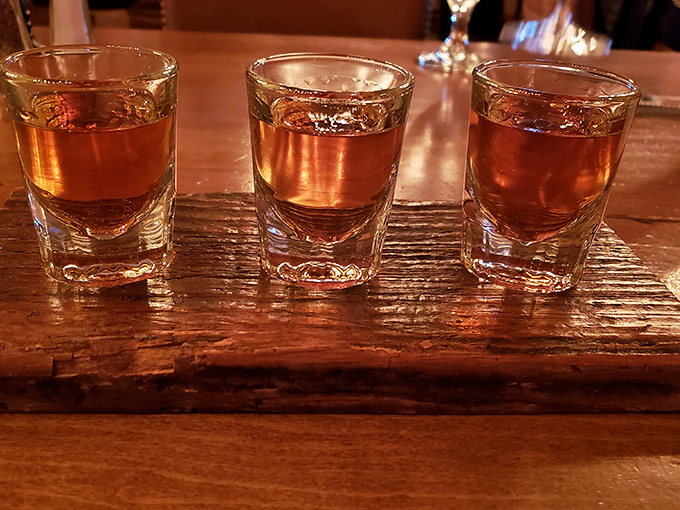 Three amber glasses of liquid courage lined up like old friends waiting to tell you increasingly entertaining stories as the evening progresses.
