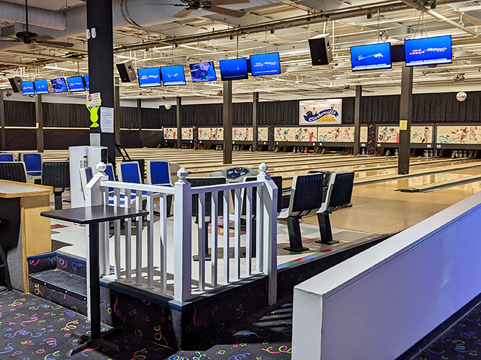 Modern bowling meets vintage vibes in this unexpected find. Nothing builds an appetite for antiquing like knocking down a few pins first!