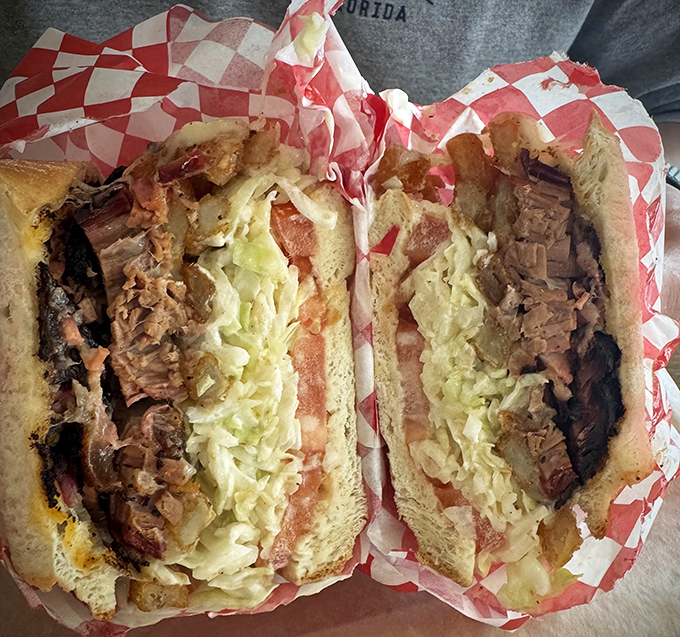 The brisket sandwich with slaw isn't just lunch&mdash;it's edible evidence that patience is indeed a virtue when it comes to proper smoking techniques.