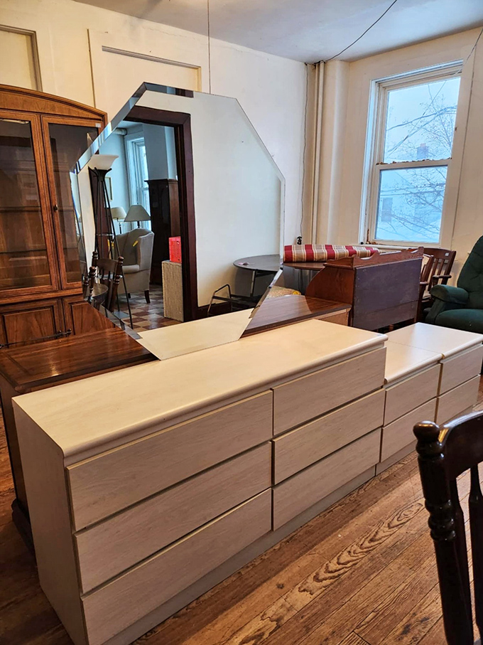 Modern meets vintage in the furniture section, where that perfect dresser waits to solve your storage woes for less than a fancy dinner.