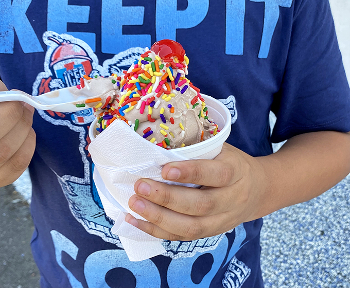 Childhood happiness in hand&mdash;sprinkles aren't just toppings, they're tiny, colorful promises that today is going to be great.