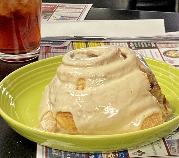 This cinnamon roll isn't just breakfast&mdash;it's an event. Gooey, spiraled perfection that makes Monday mornings bearable and diets impossible.