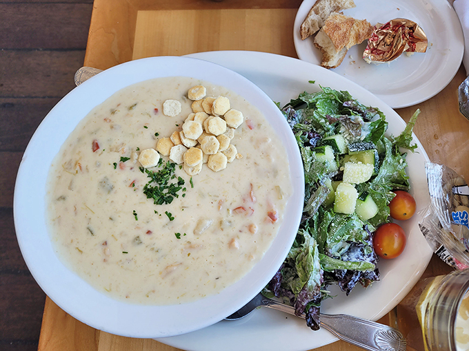 This isn't just clam chowder&mdash;it's a creamy ocean hug in a bowl. Those oyster crackers are about to experience the dive of their lives.