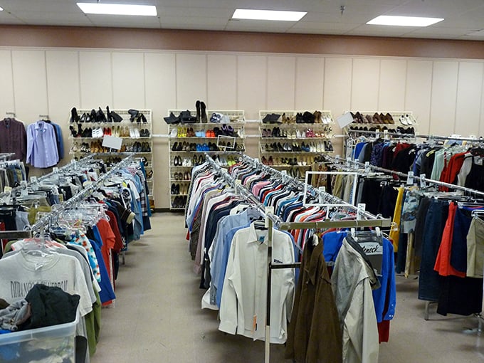 The clothing department: meticulously organized, surprisingly abundant, and where fashion goes for its encore performance at prices that feel like stealing.