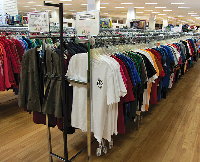 The clothing section stretches as far as the eye can see. Rainbow-organized and meticulously arranged, it's like your dream closet exploded across an entire store. 