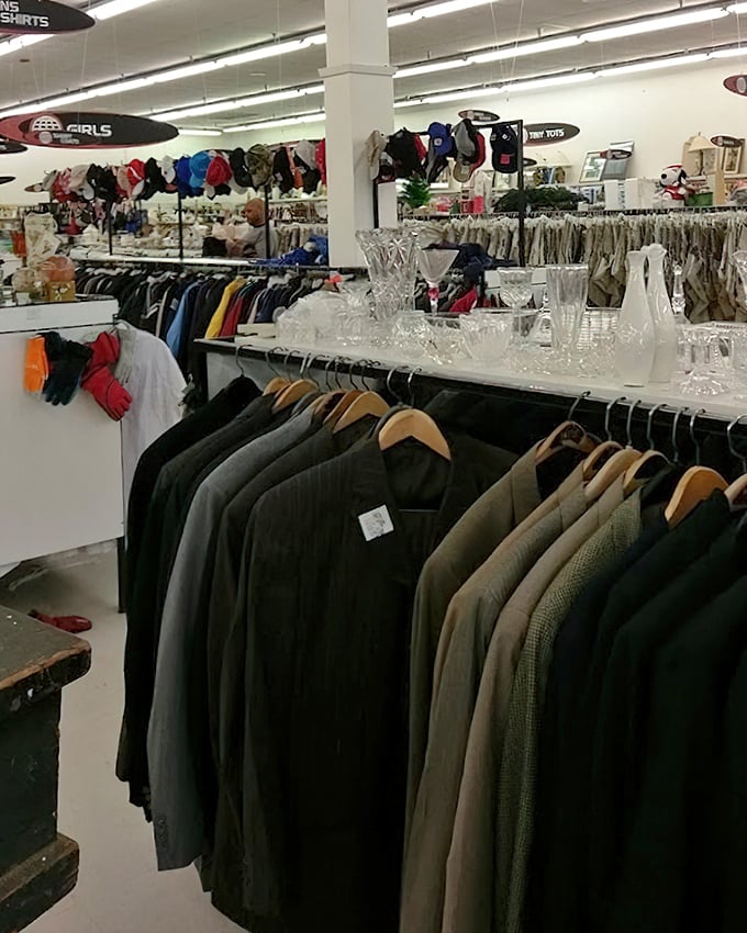 Men's suits and sport coats hang with dignified patience, waiting for their second act. That perfect blazer for your next interview might be hiding right here.