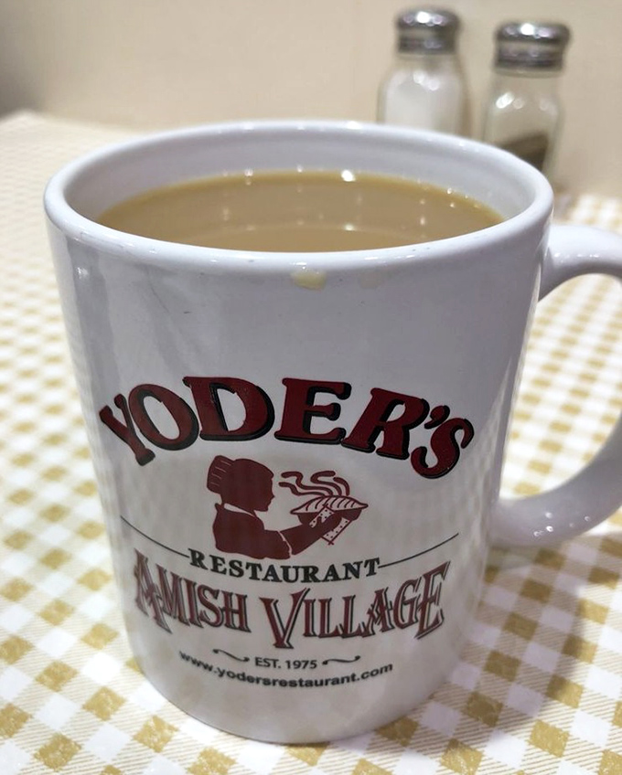 Coffee served in a mug substantial enough to double as a hand-warmer—the perfect companion for contemplating which pie flavor to tackle next.