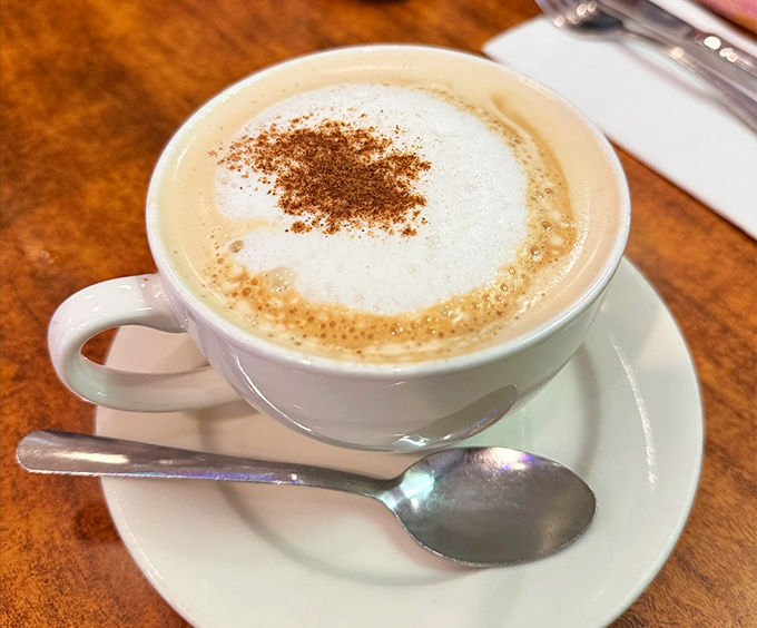 Coffee served with that perfect dusting of cinnamon—because sometimes the simplest pleasures are what get us through the day with our sanity intact.