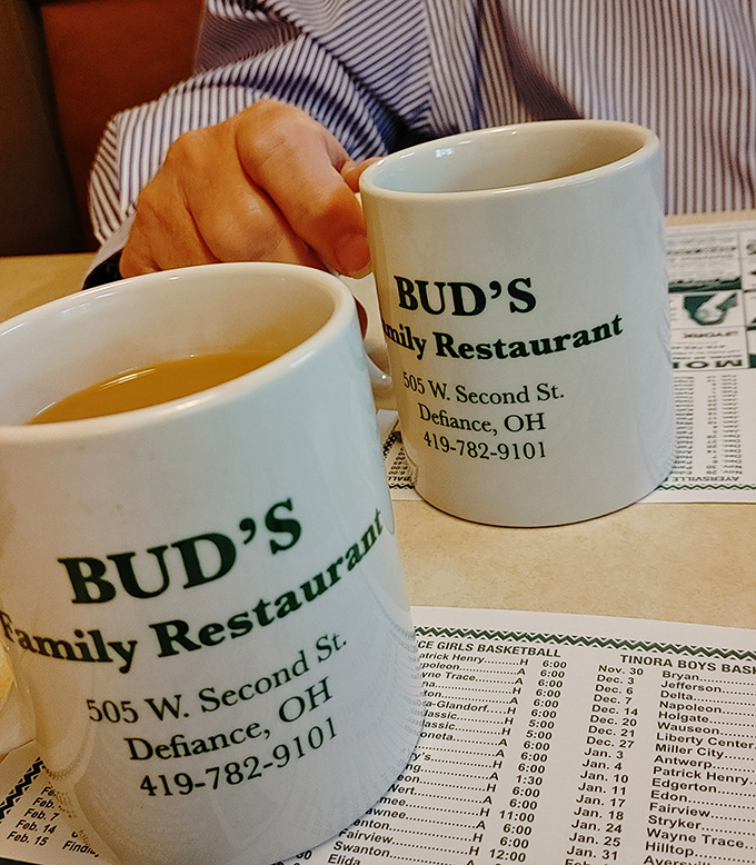 Coffee mugs that tell stories&mdash;literally and figuratively. In diners like this, refills come with local gossip and weather predictions.