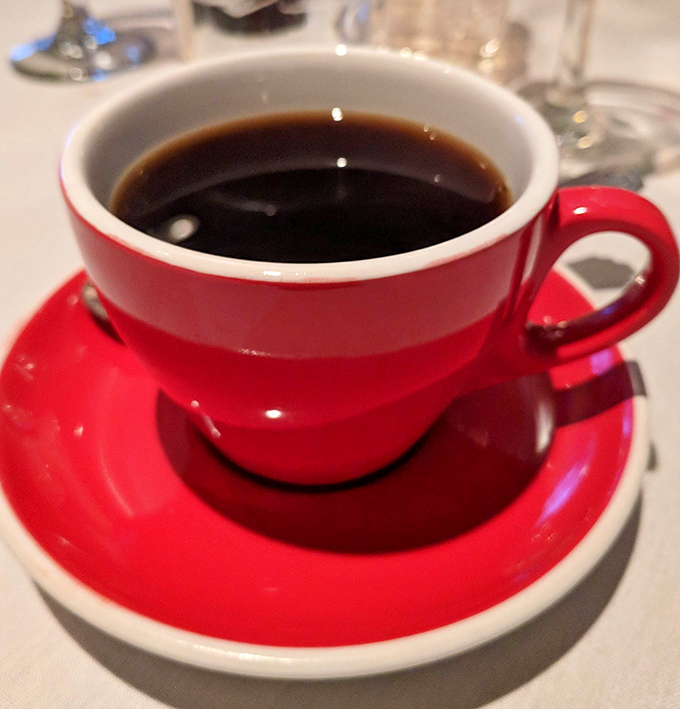 Even the coffee comes dressed for the occasion in this cheerful red cup. Sometimes the simplest pleasures make the perfect finale.