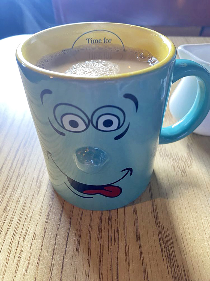 Coffee served in a mug with personality &ndash; because at Patty's, even your cup has character and refuses to take itself too seriously.