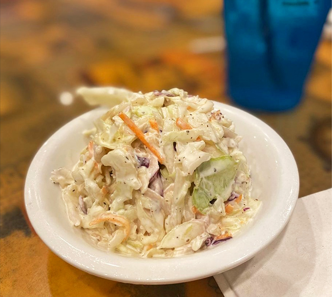 Cole slaw that actually deserves space on your plate &ndash; crisp, fresh, and the perfect counterpoint to all that glorious fried seafood.