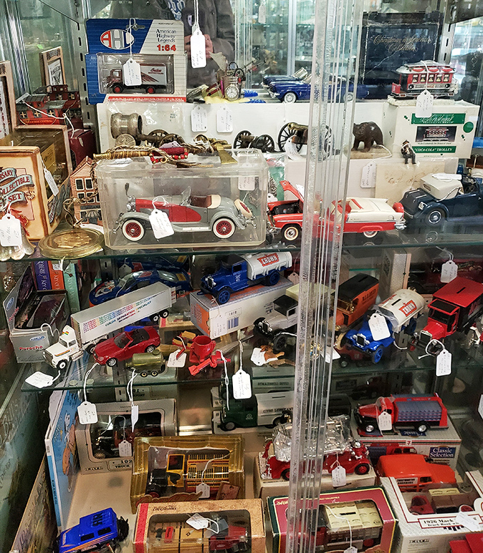 Miniature cars with maximum nostalgia value. That pristine white convertible probably costs more than my first actual automobile.