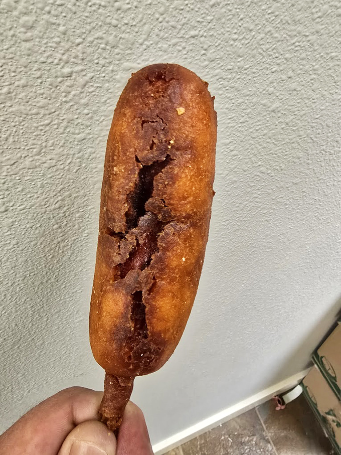 The corn dog achieves what philosophers call "platonic ideal" &ndash; crispy perfection on a stick that defies explanation.
